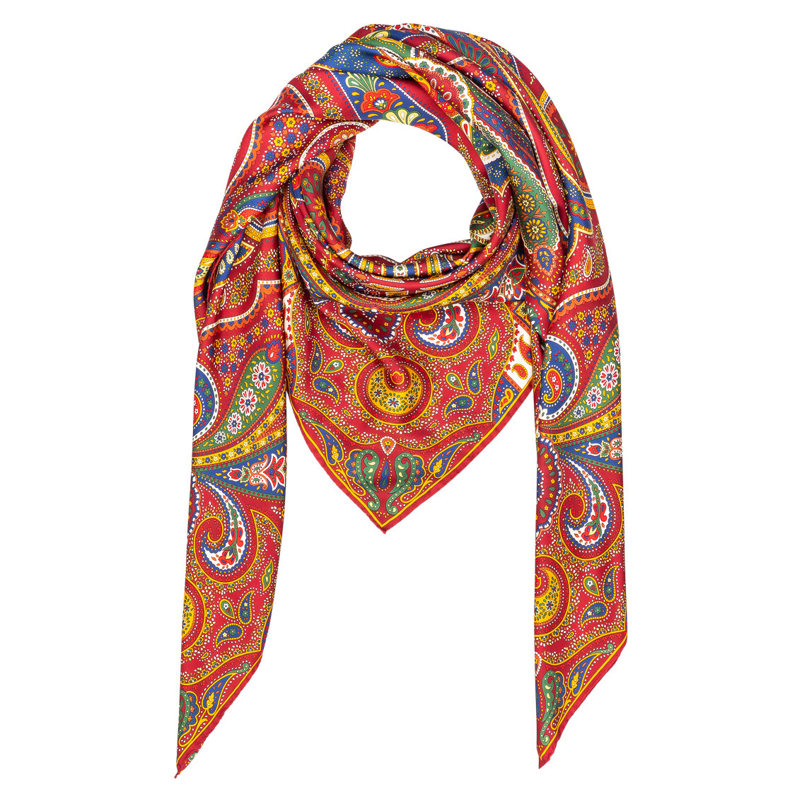 Tuch in roter Farbstellung auf reinem Seiden-Twill mit sandwashed ...
